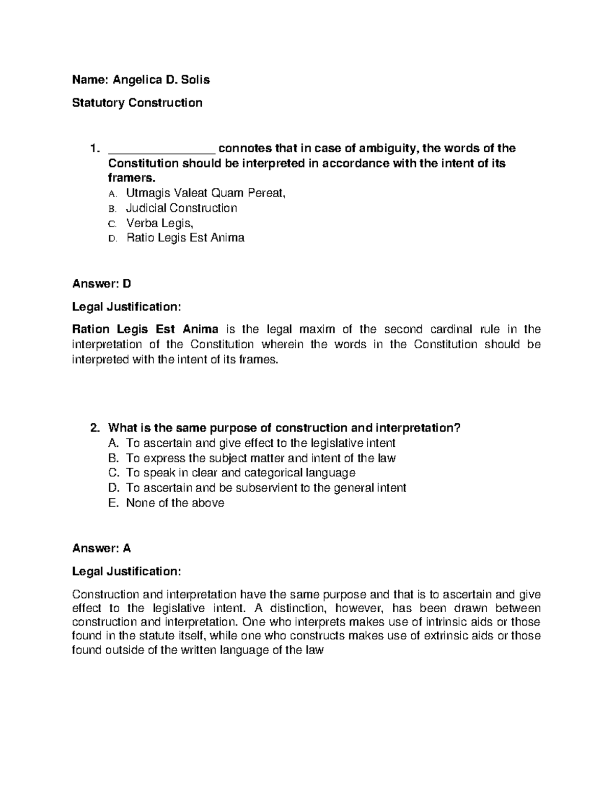 Statcon Midterm Question - Name: Angelica D. Solis Statutory ...