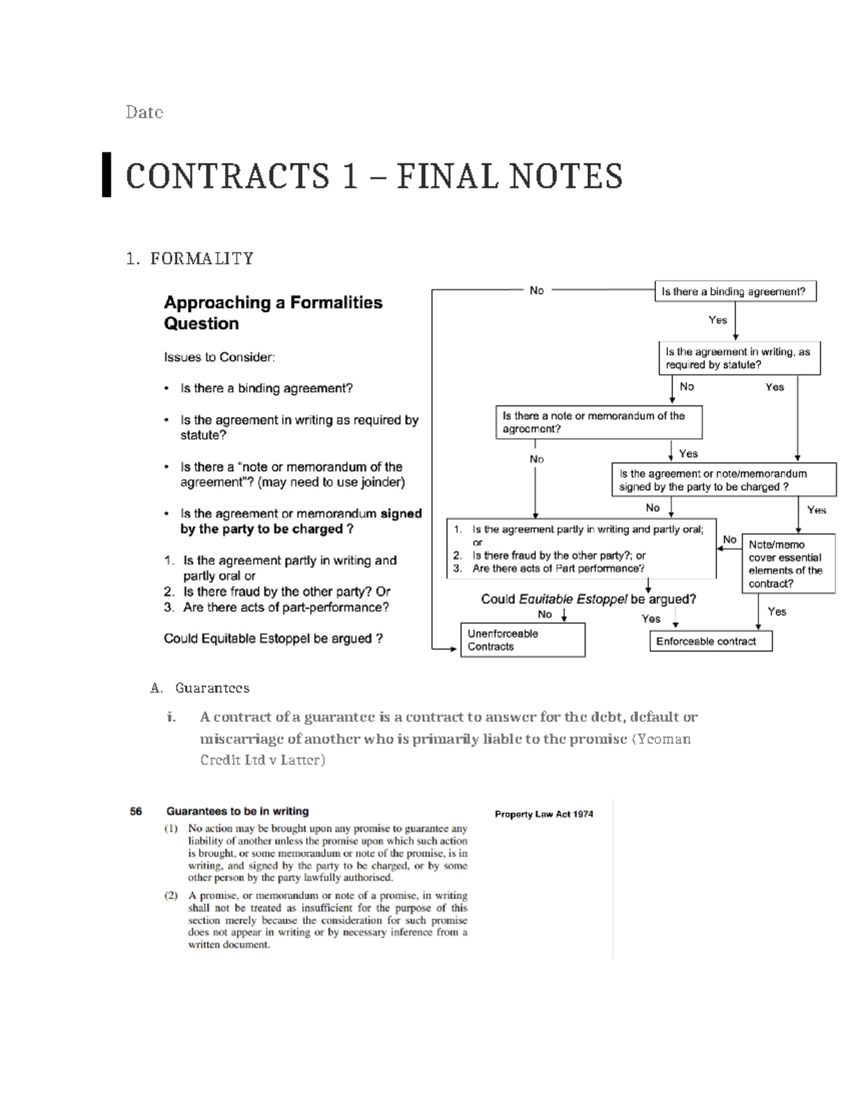 Contracts Final Notes 1029law Date Contracts 1 Final Notes 1 Formality A Guarantees I A