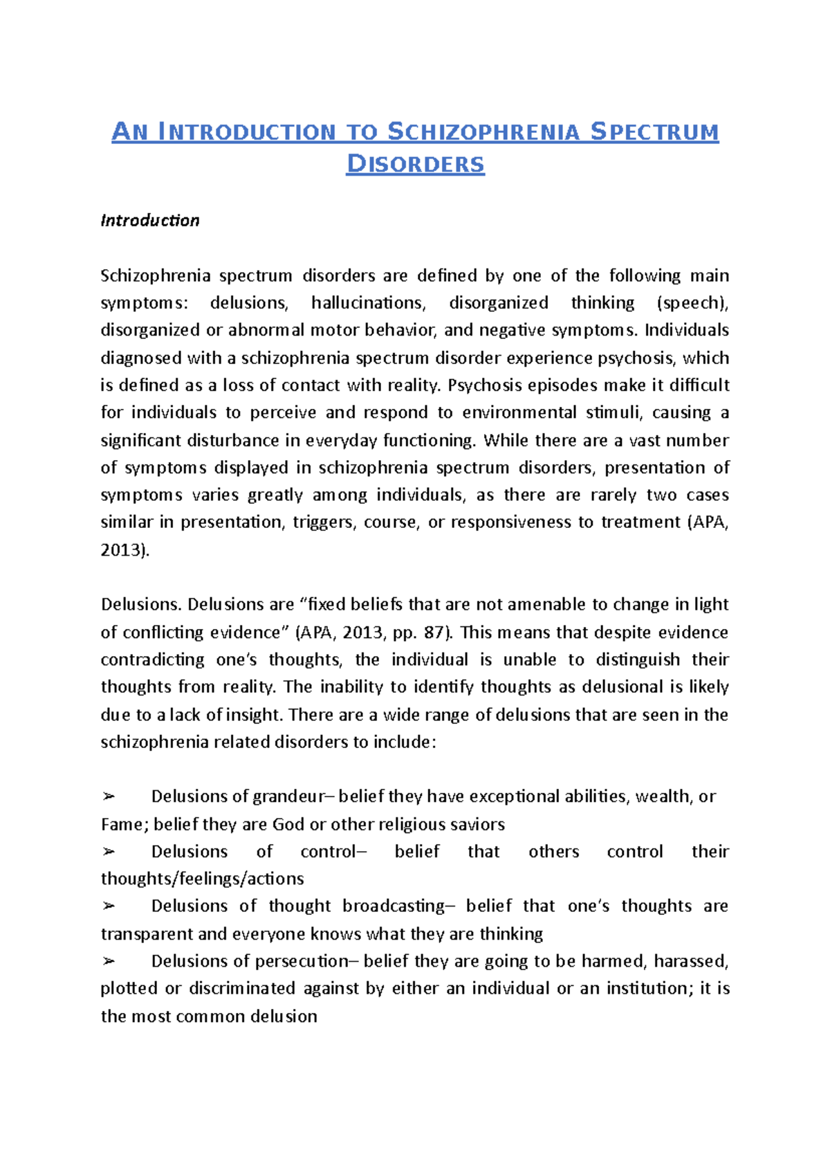 AN Introduction TO Schizophrenia Spectrum Disorders - A N INTRODUCTION ...