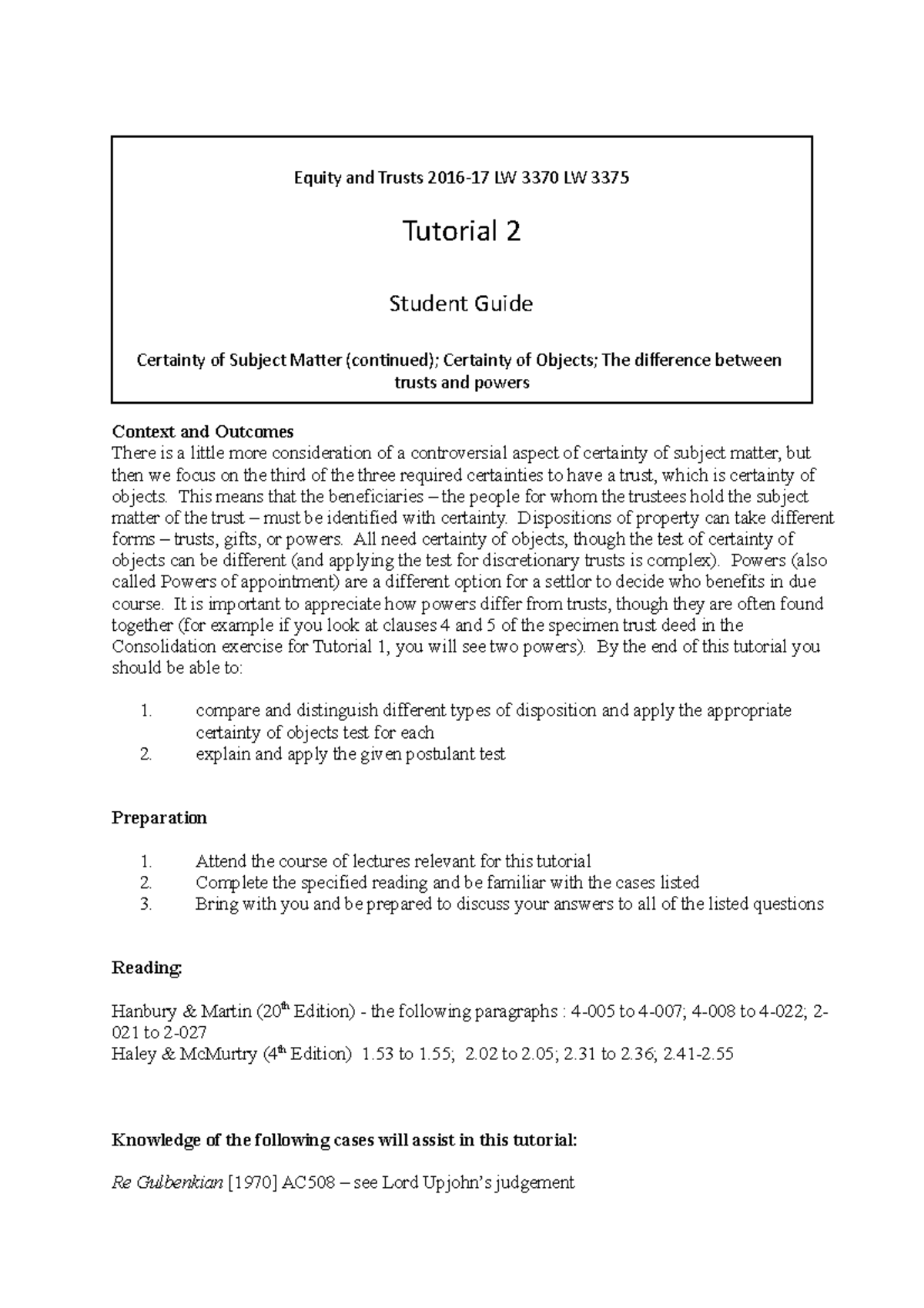 Equity Tutorial 2 - Context and Outcomes There is a little more ...