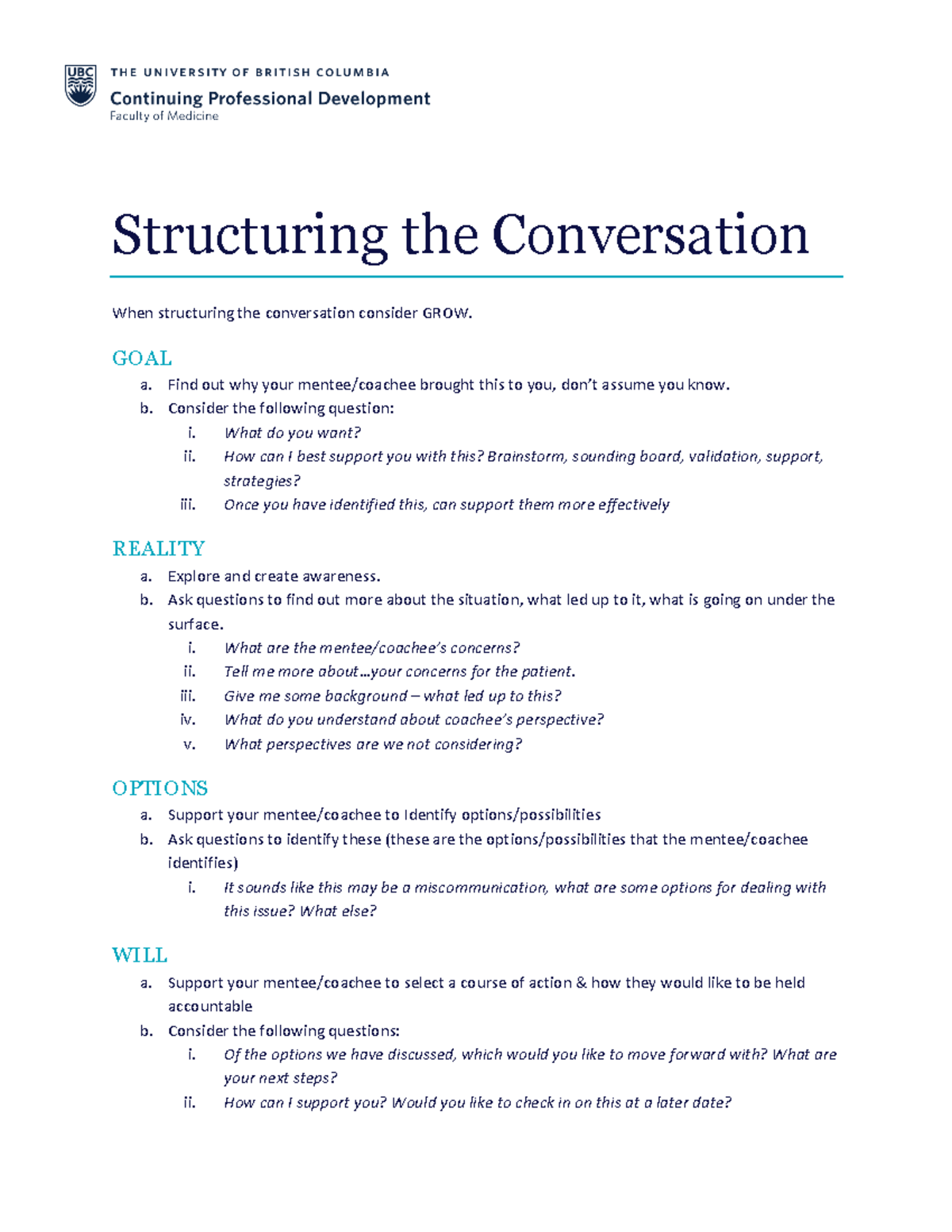 Structuring the Conversation Coaching Activity Handout - Structuring ...