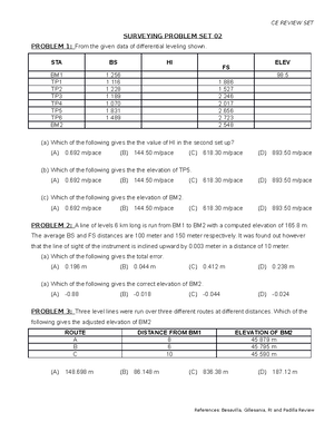 Fundamentals of Surveying Problem Set 01 - CE REVIEW SET SURVEYING ...