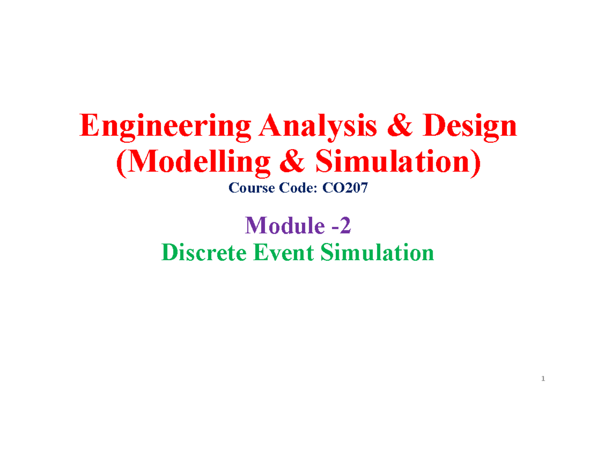 Unit 3 - Engineering Analysis & Design (Modelling & Simulation) Course Code: CO Module - - Studocu