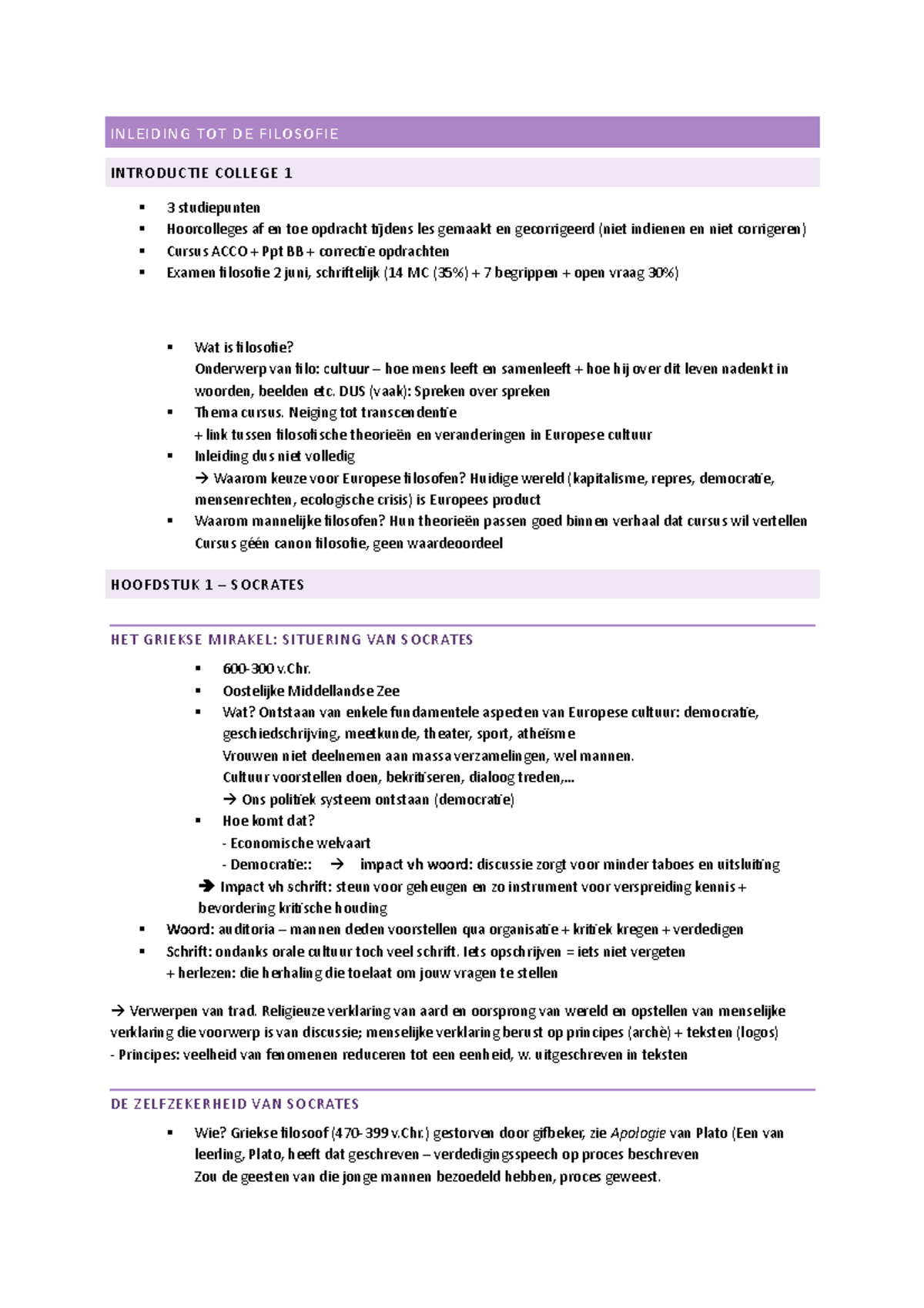 Inleiding tot de filosofie - INLEIDING TOT DE FILOSOFIE INTRODUCTIE COLLEGE 1 3 studiepunten ...