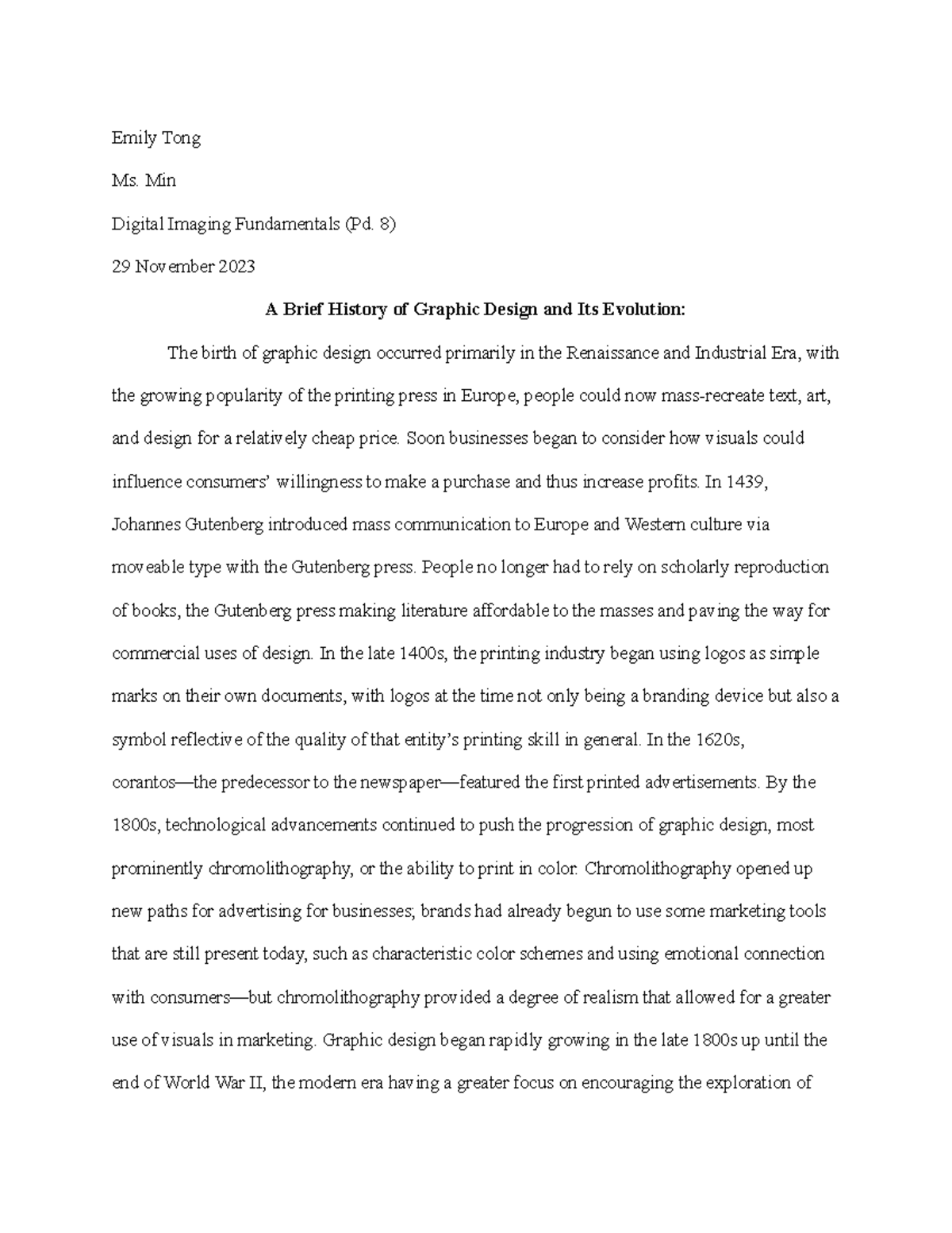 A Brief History of Graphic Design and Its Evolution - Emily Tong Ms ...