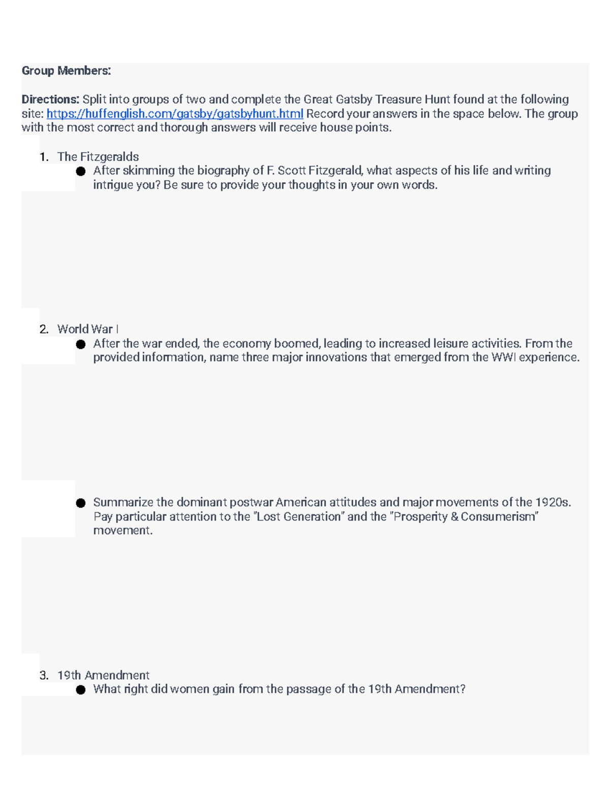 The Great Gatsby Treasure Hunt - html Record your answers in the space ...