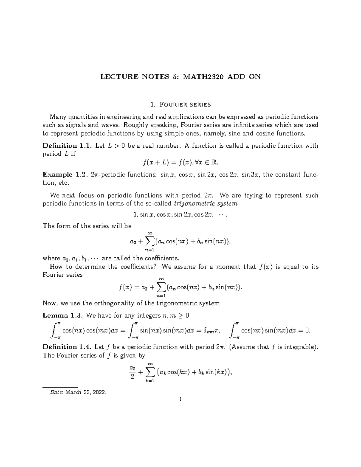 Lecture 5 Lecture Notes 5 Math2320 Add On Fourier Series Many Quantities In Engineering And