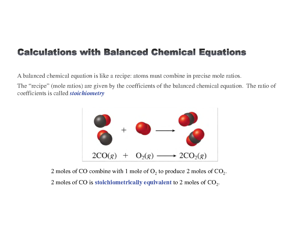 Lecture 22 Oct27 - A balanced chemical equation is like a recipe: atoms ...