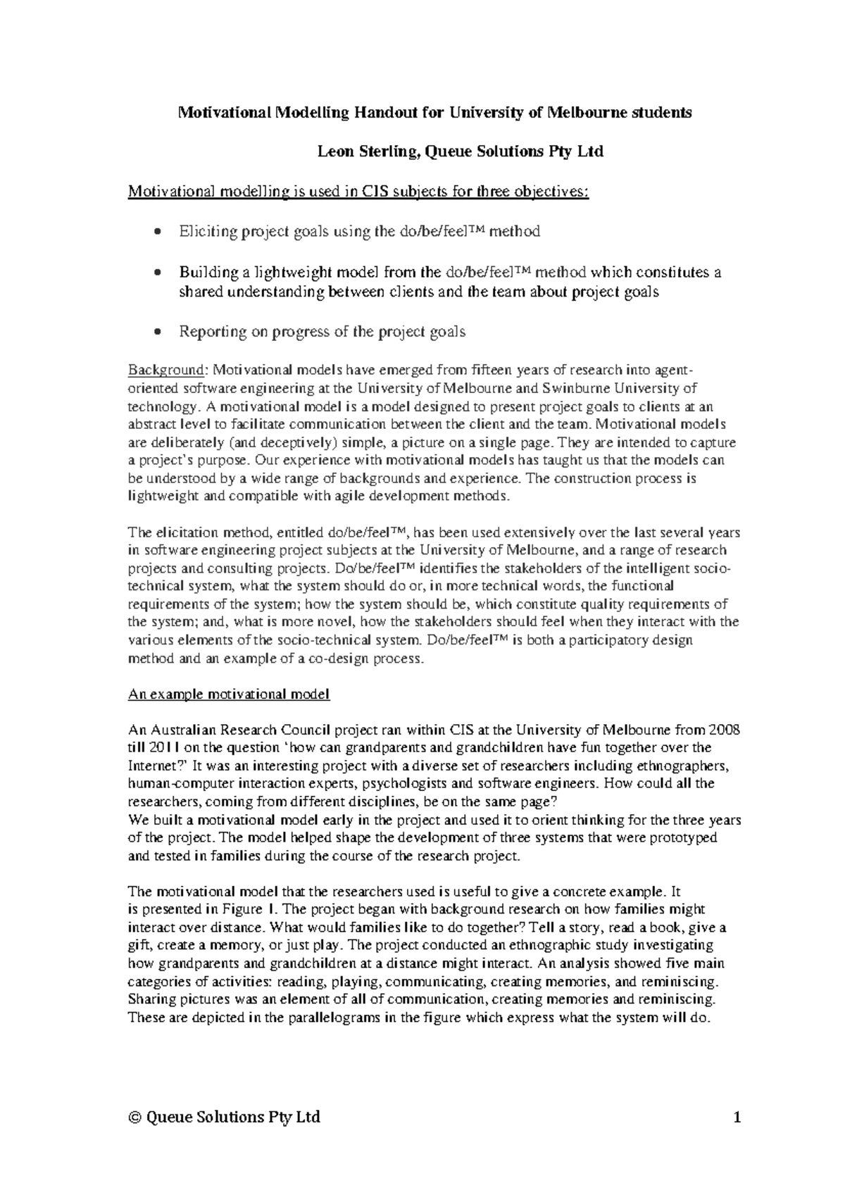 Motivational Modelling Handout - A motivational model is a model ...