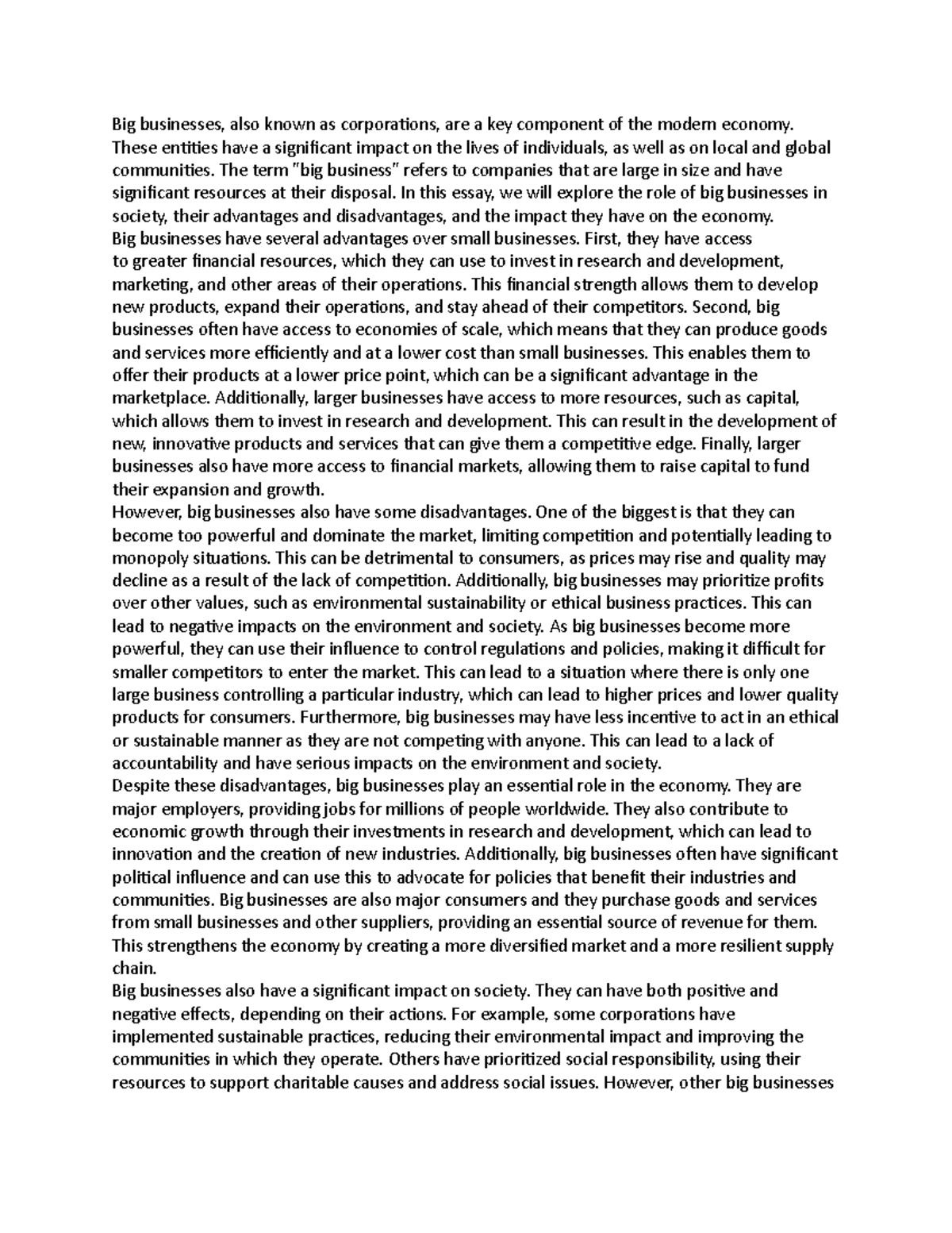 Big businesses - notes - Big businesses, also known as corporations ...