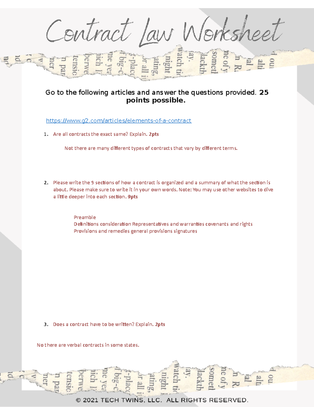 Contract Law Worksheet - Go to the following articles and answer the ...