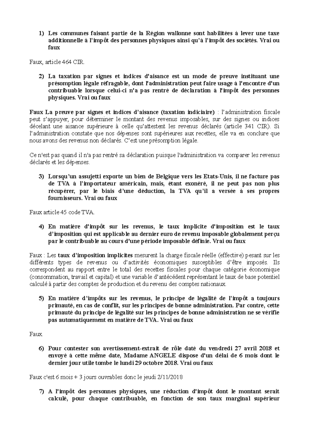 Examen fiscal correction - Les communes faisant partie de la Région ...
