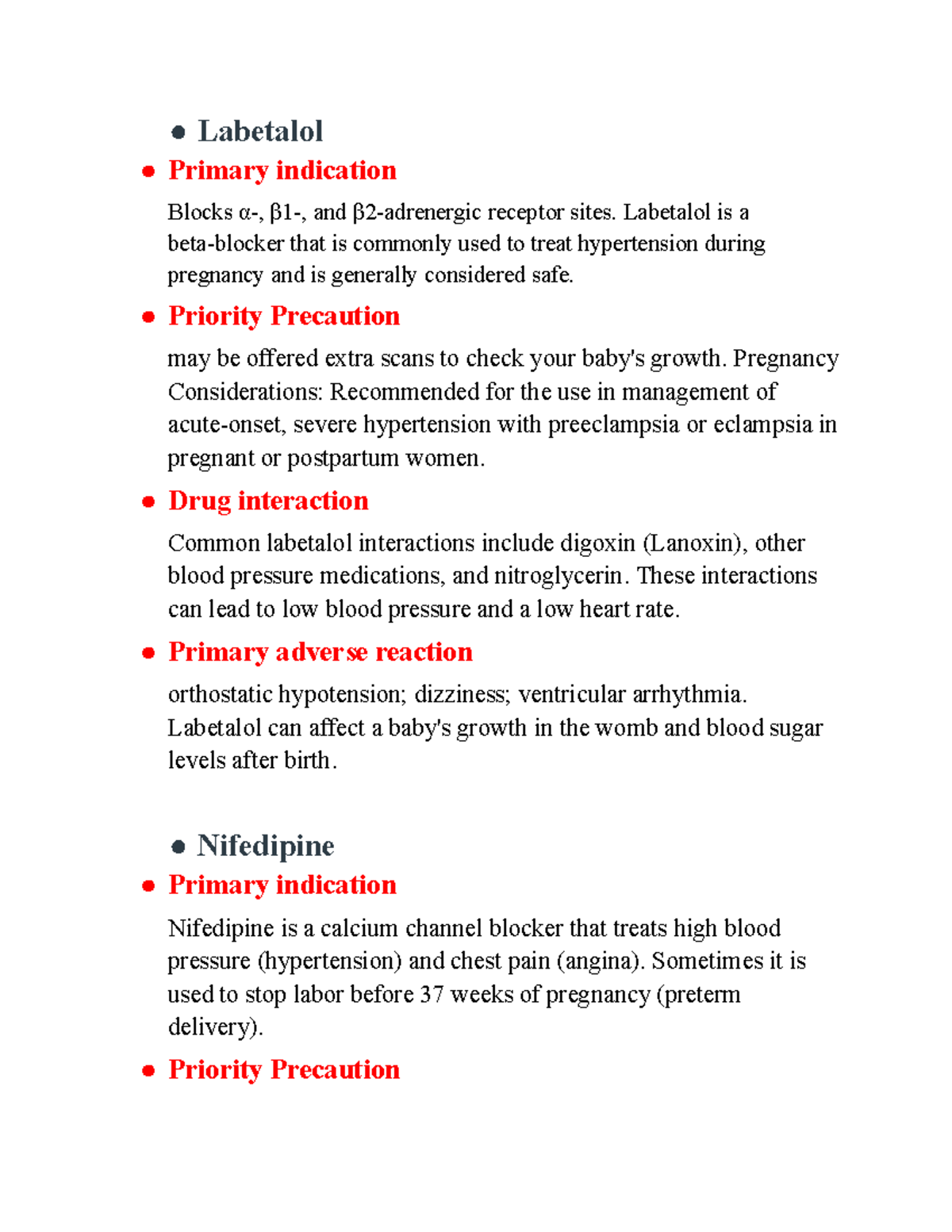 Medication card - Labetalol Primary indication Blocks α-, β1-, and β2 ...