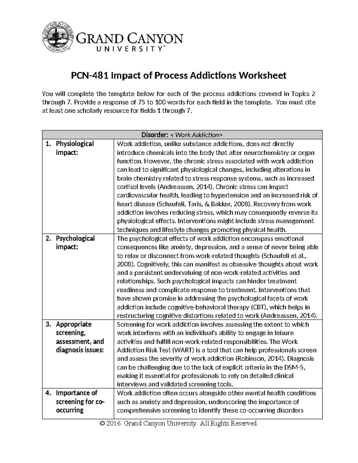 Work Addiction - hepl - PCN-481 Impact of Process Addictions Worksheet ...