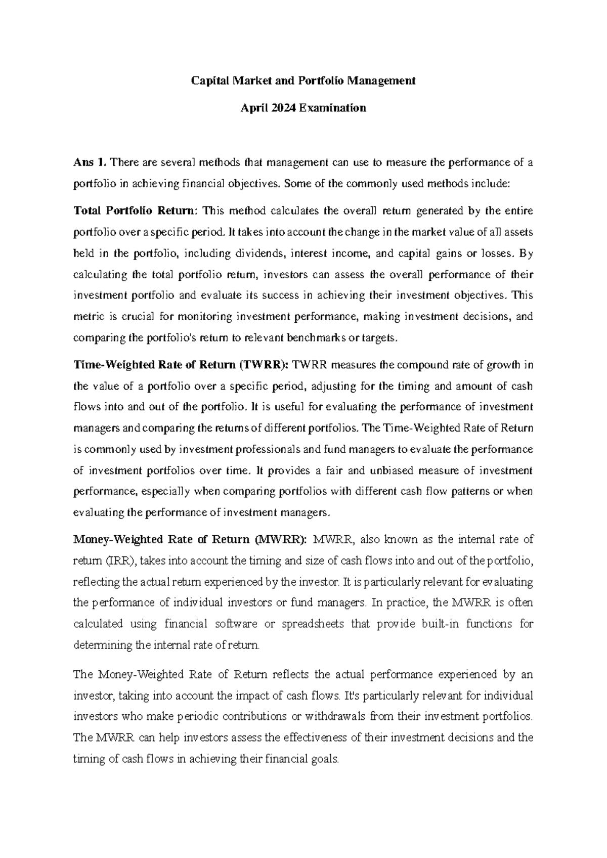 Capital Market & Portfolio Management - Capital Market and Portfolio ...