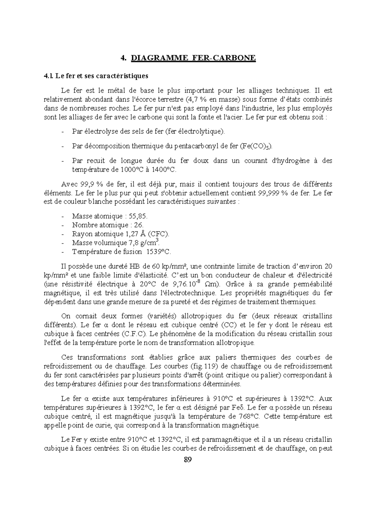 4 Diagramme fer carbone 36 pages - 4. DIAGRAMME FER-CARBONE 4. Le fer ...
