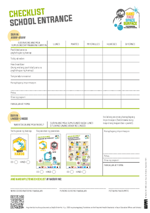 Checklist classroom Filipino WEB - Karagdagang impormasyon Petsa Oras ...