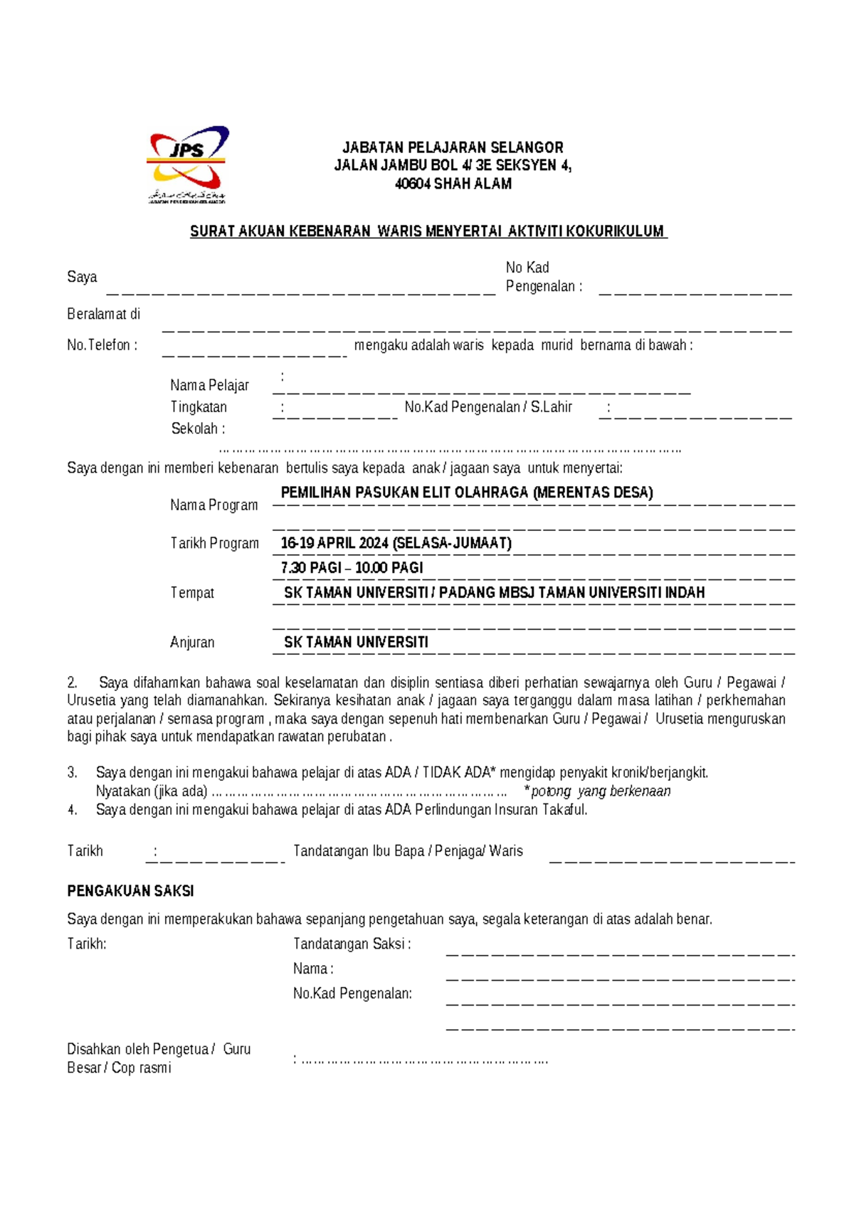 Borang Kesihatan 2024 - senang - JABATAN PELAJARAN SELANGOR JALAN JAMBU ...