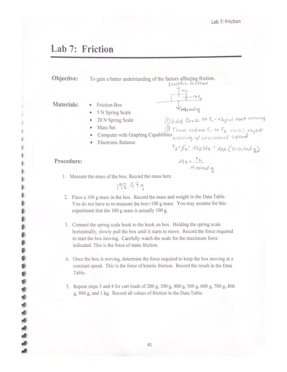 Lab 7 Friction - PHYS 15400 - Studocu
