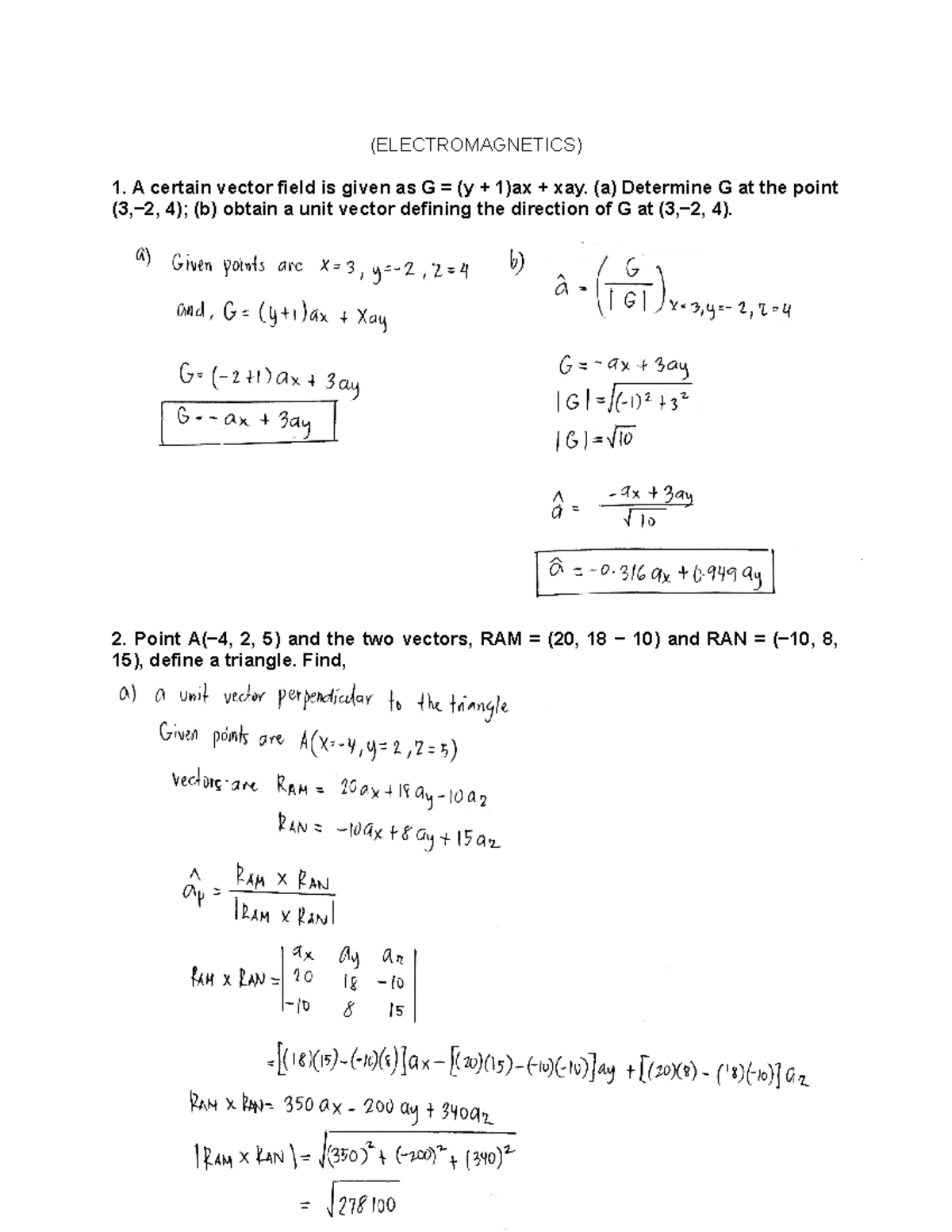 Application of vector field and dot product and cross product ...