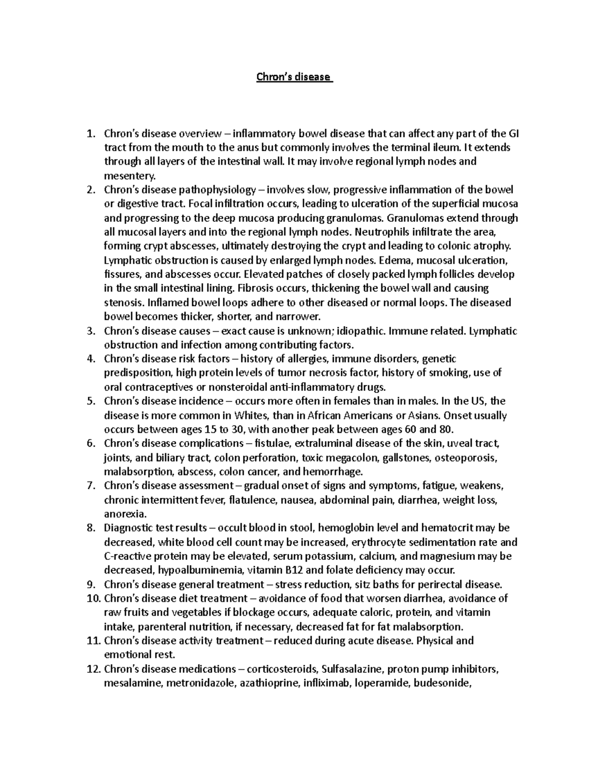 Chrons Disease - lecture notes - Chron’s disease Chron’s disease ...