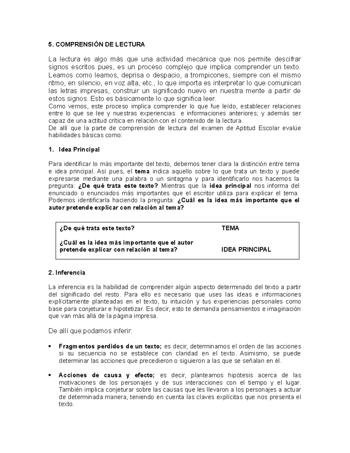 Comprensión lectora - Apuntes 3 - 5. COMPRENSIÓN DE LECTURA La lectura ...