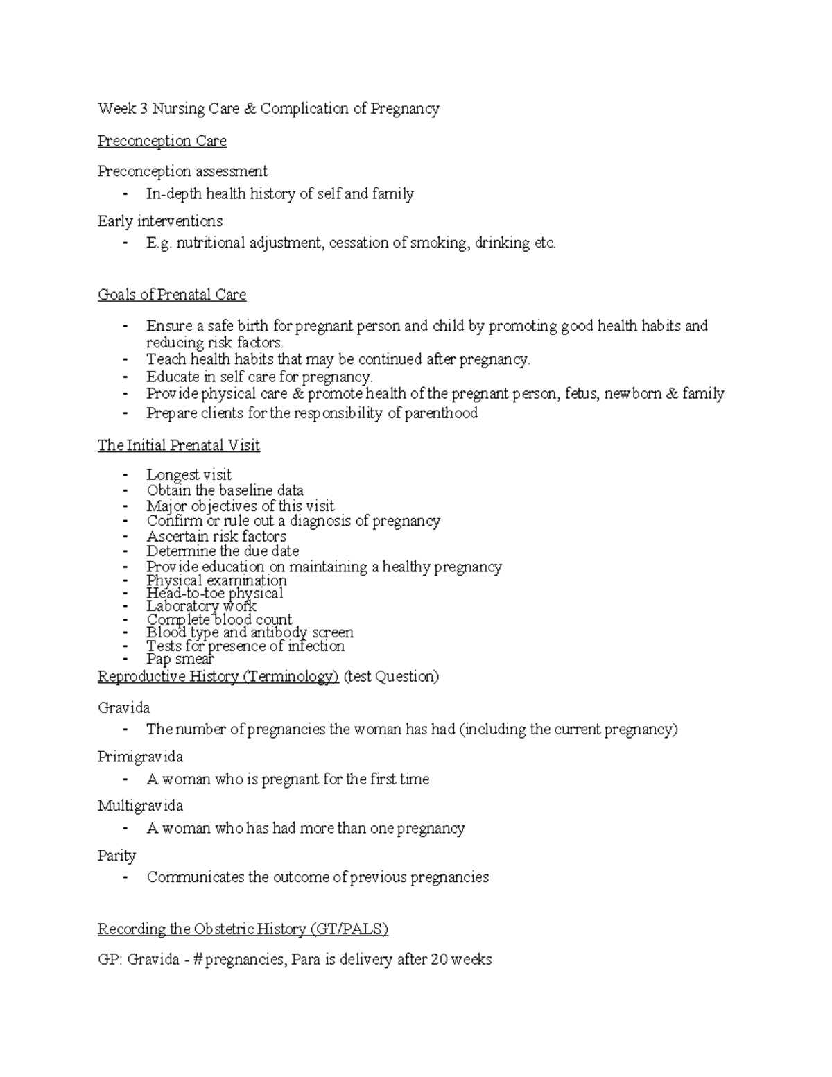Week 3 Nursing Care & Complication of Pregnancy - Week 3 Nursing Care ...