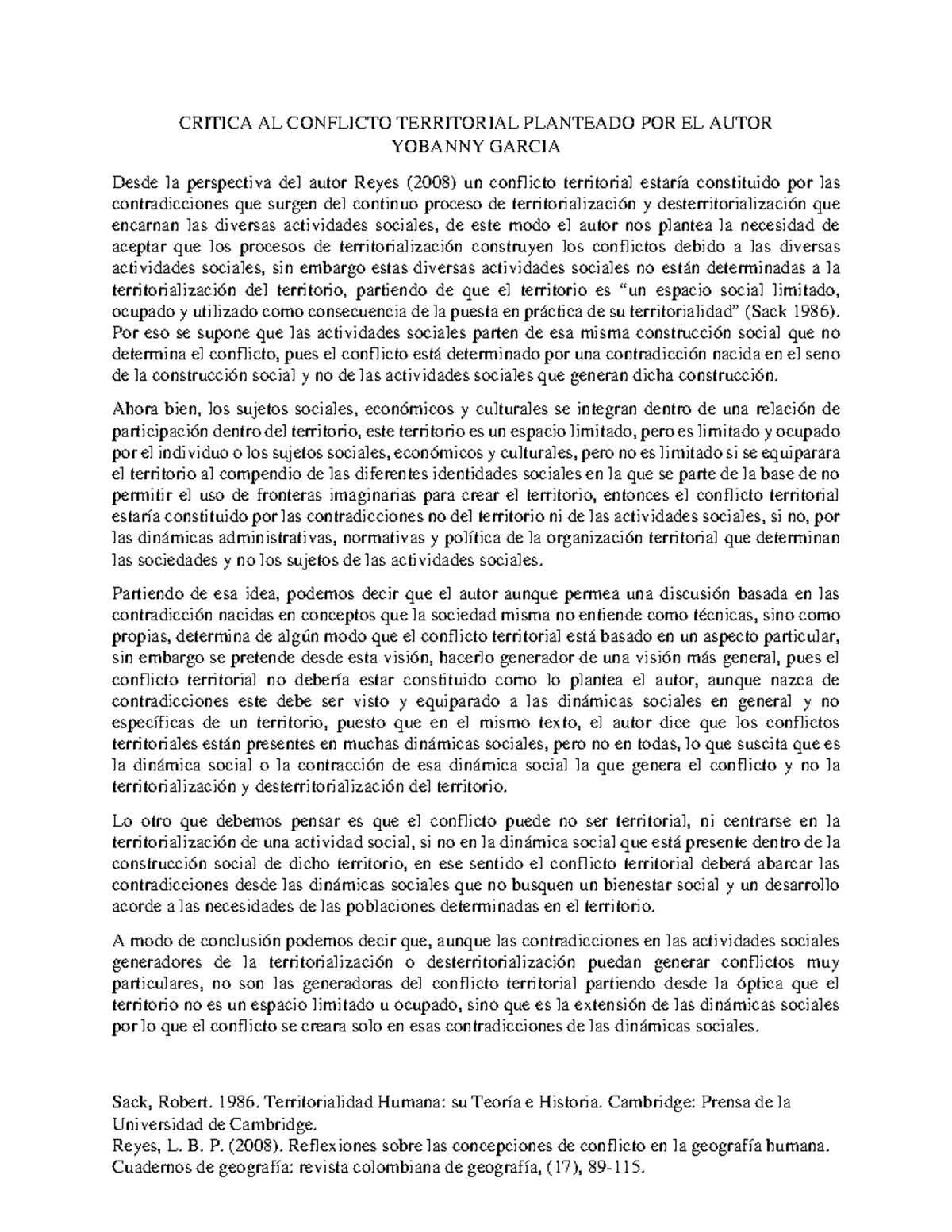 Ensayo Yobanny Garcia - Documento de Español - Sack, Robert. 1986 ...