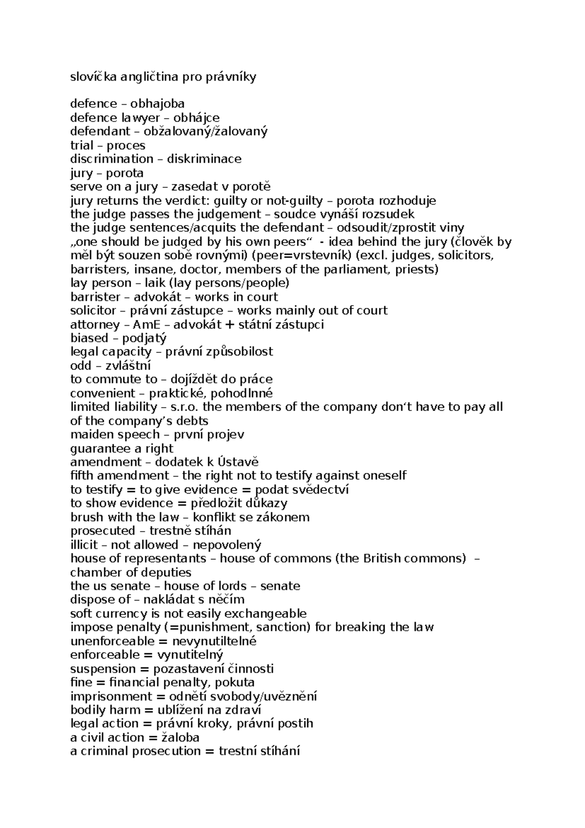 Anglictina pro pravniky vocabulary - slovíčka angličtina pro právníky ...