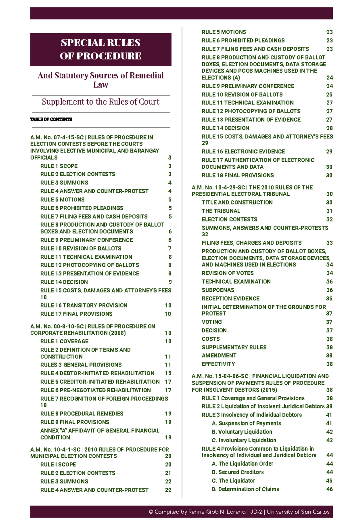 Rules of Procedure - n/a - SPECIAL RULES OF PROCEDURE And Statutory ...