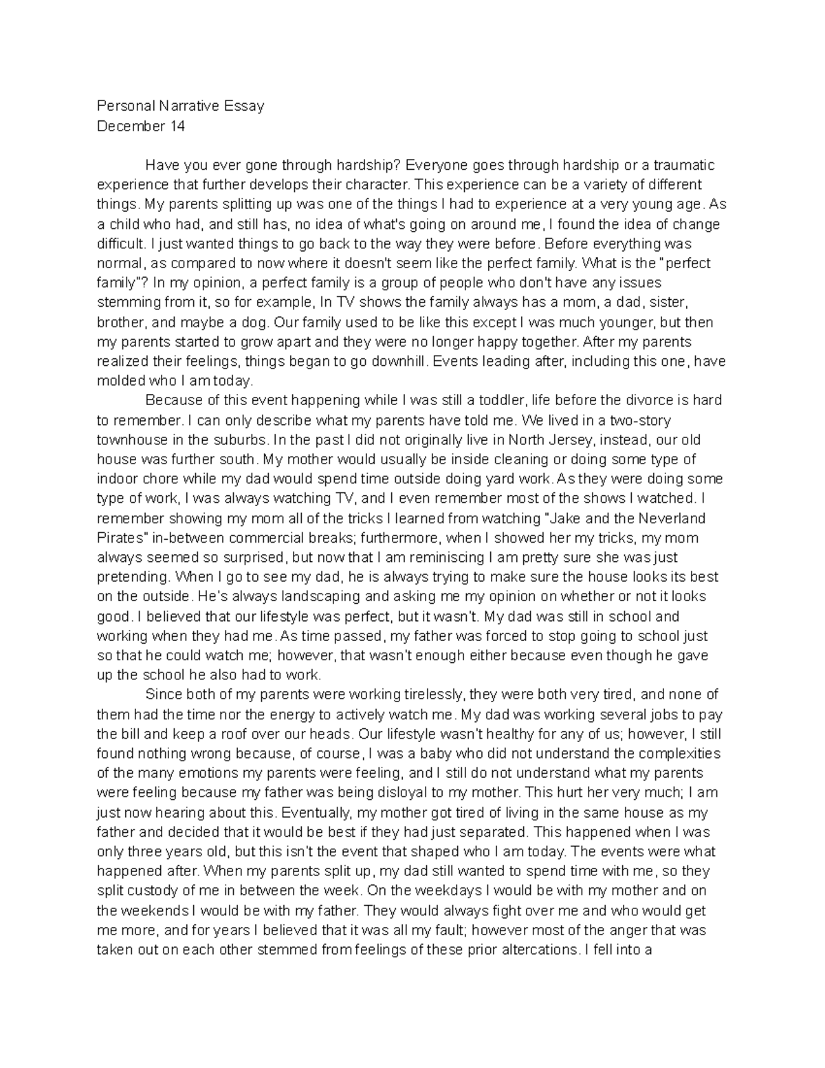 Riccardo Manoly - Personal Narrative Final Draft - Personal Narrative ...