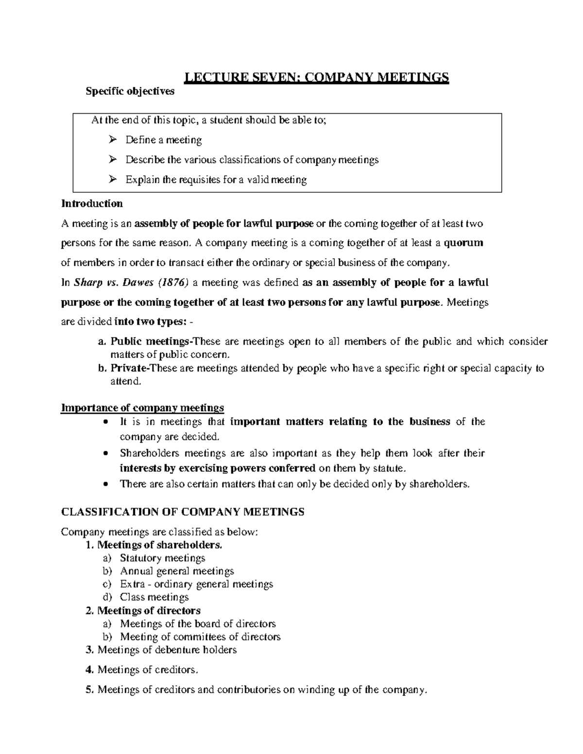 L 08- Meetings - Lecture notes 5 - LECTURE SEVEN: COMPANY MEETINGS ...