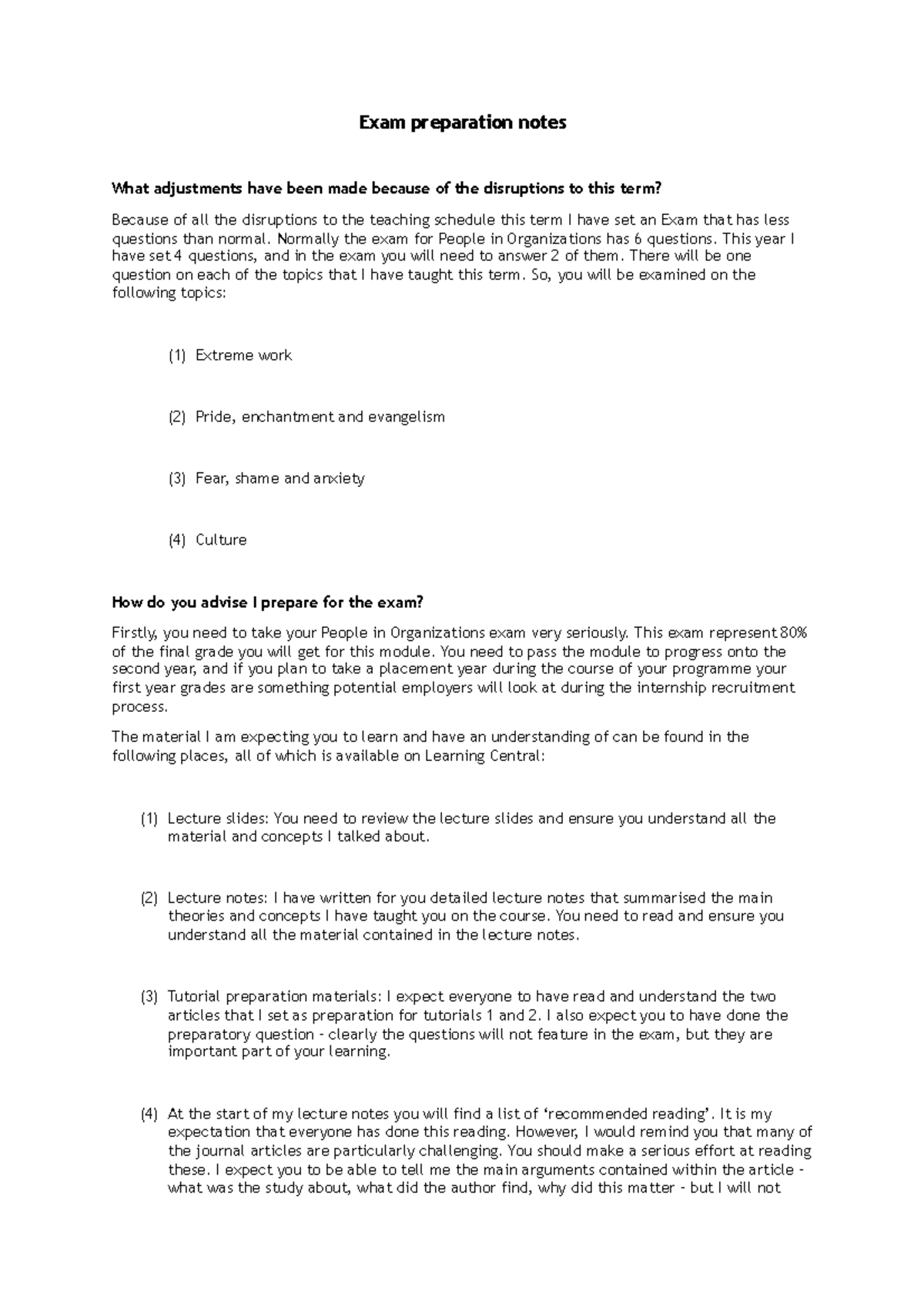 Exam Prep Notes - Exam preparation notes What adjustments have been ...
