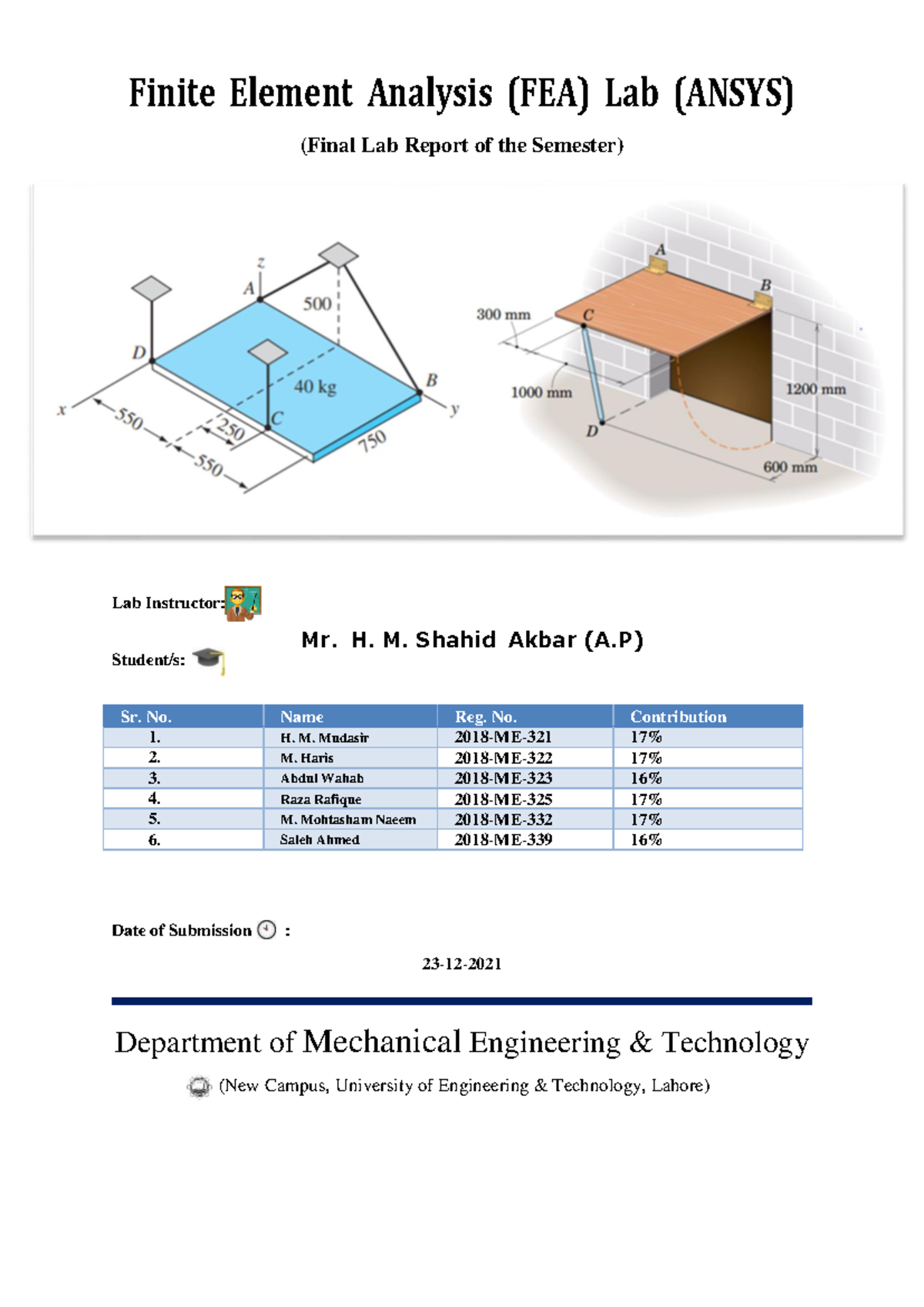 lab manual of FEA - Finite Element Analysis (FEA) Lab (ANSYS) (Final Lab Report of the Semester ...