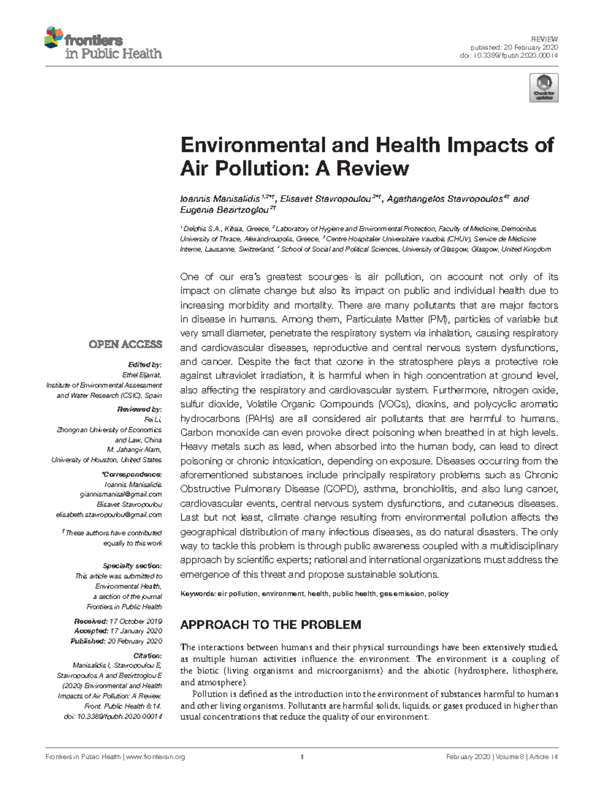 2021 Environmental and Health Impacts of Air Pollution A Review ...