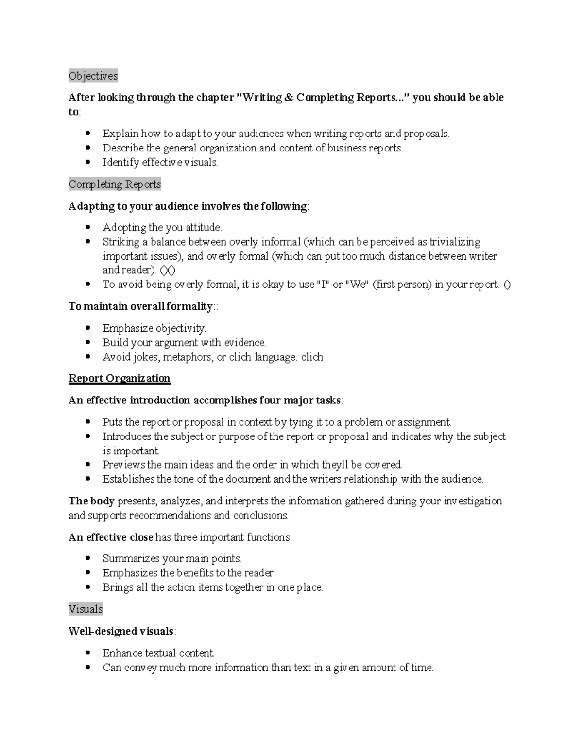 M10 Writing & Completing Reports + Visuals - Objectives After looking ...