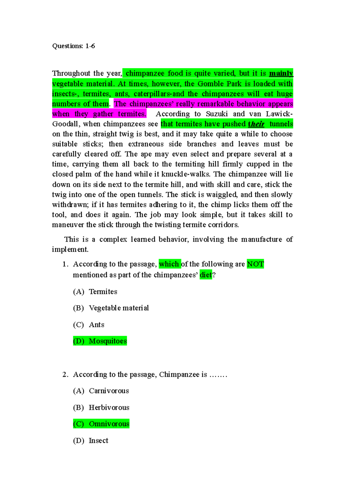 Preparation Reading section - Questions: 1- Throughout the year ...