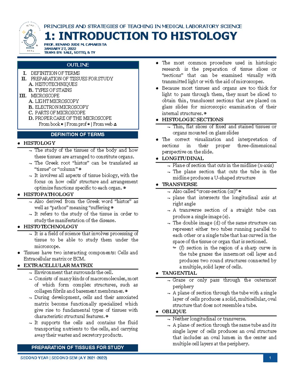 1 Introduction TO Histology - PRINCIPLES AND STRATEGIES OF TEACHING IN ...