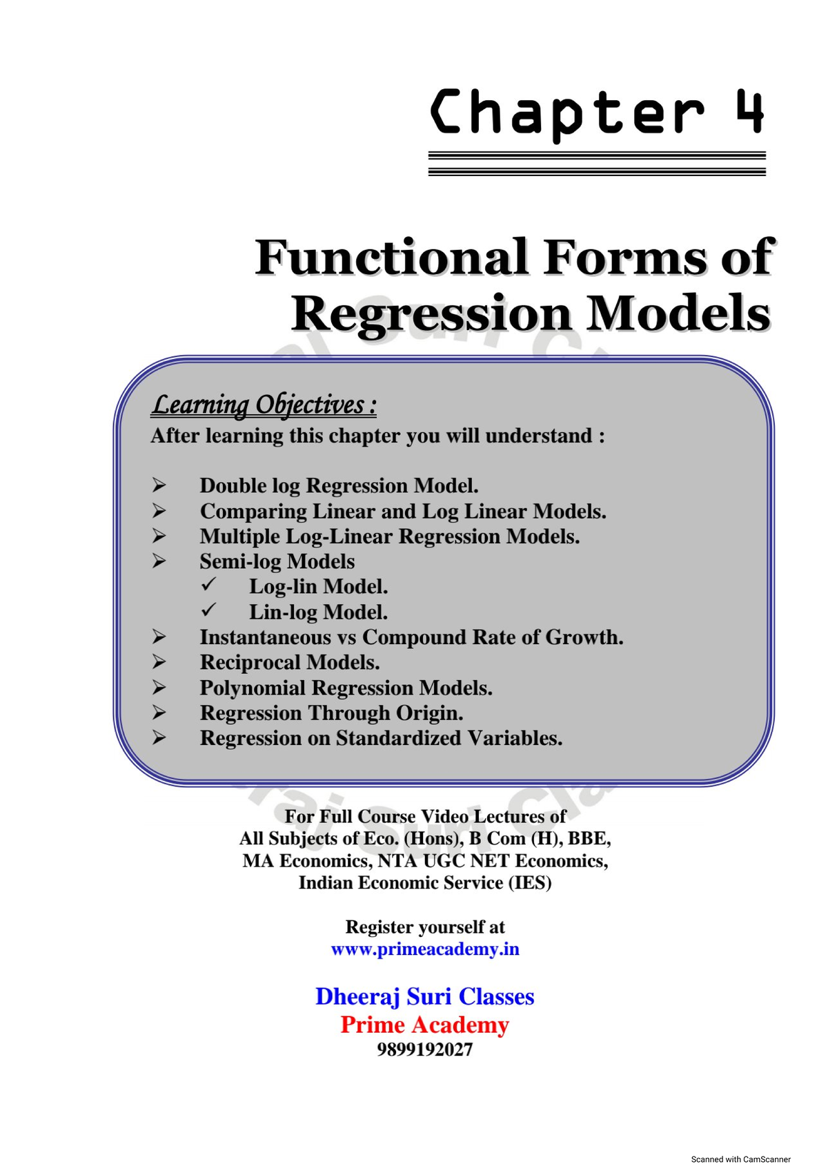 Chapter 4 Functional Forms 55157 Pm Chapter 4 Functional Forms Of Regression Models Learning