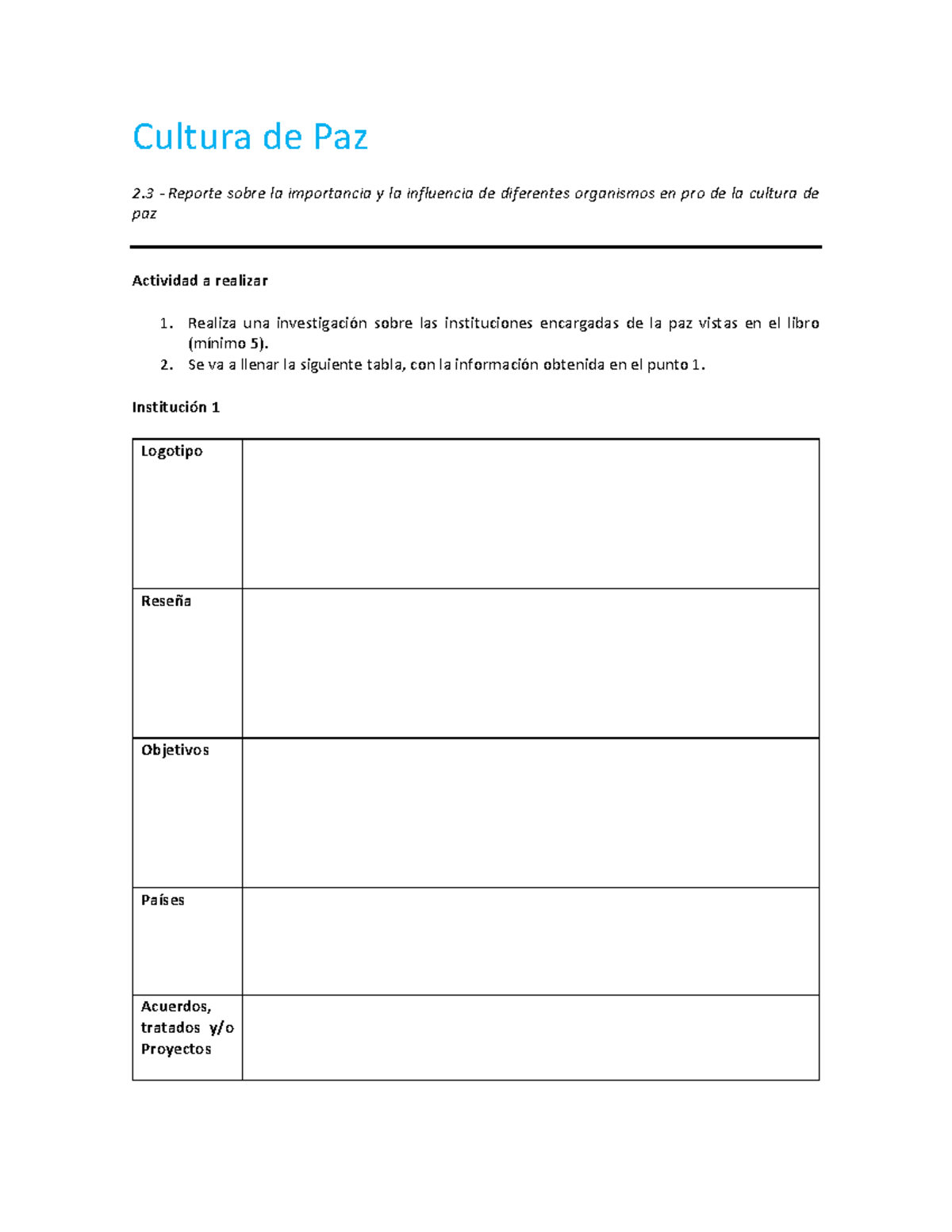Cultura de Paz- Actividad 2.3 (1) (1) (1) - Cultura de Paz 2 - Reporte ...