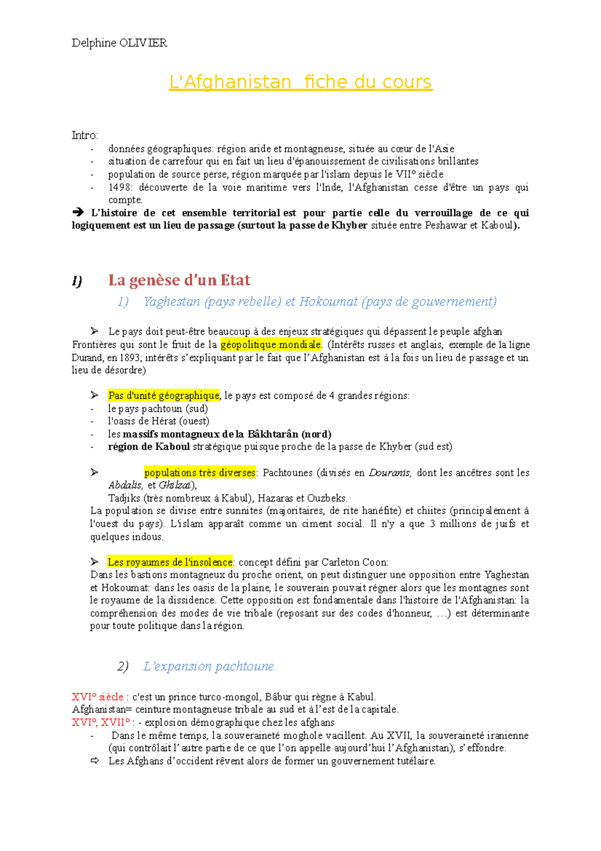 Fiche - Afghanistan - Delphine OLIVIER L'Afghanistan fiche du cours ...