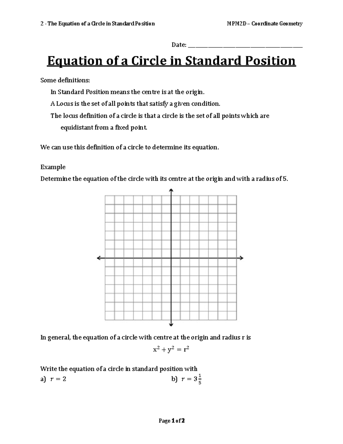 02 - The Equation of a Circle in Standard Position - A Locus is the set ...