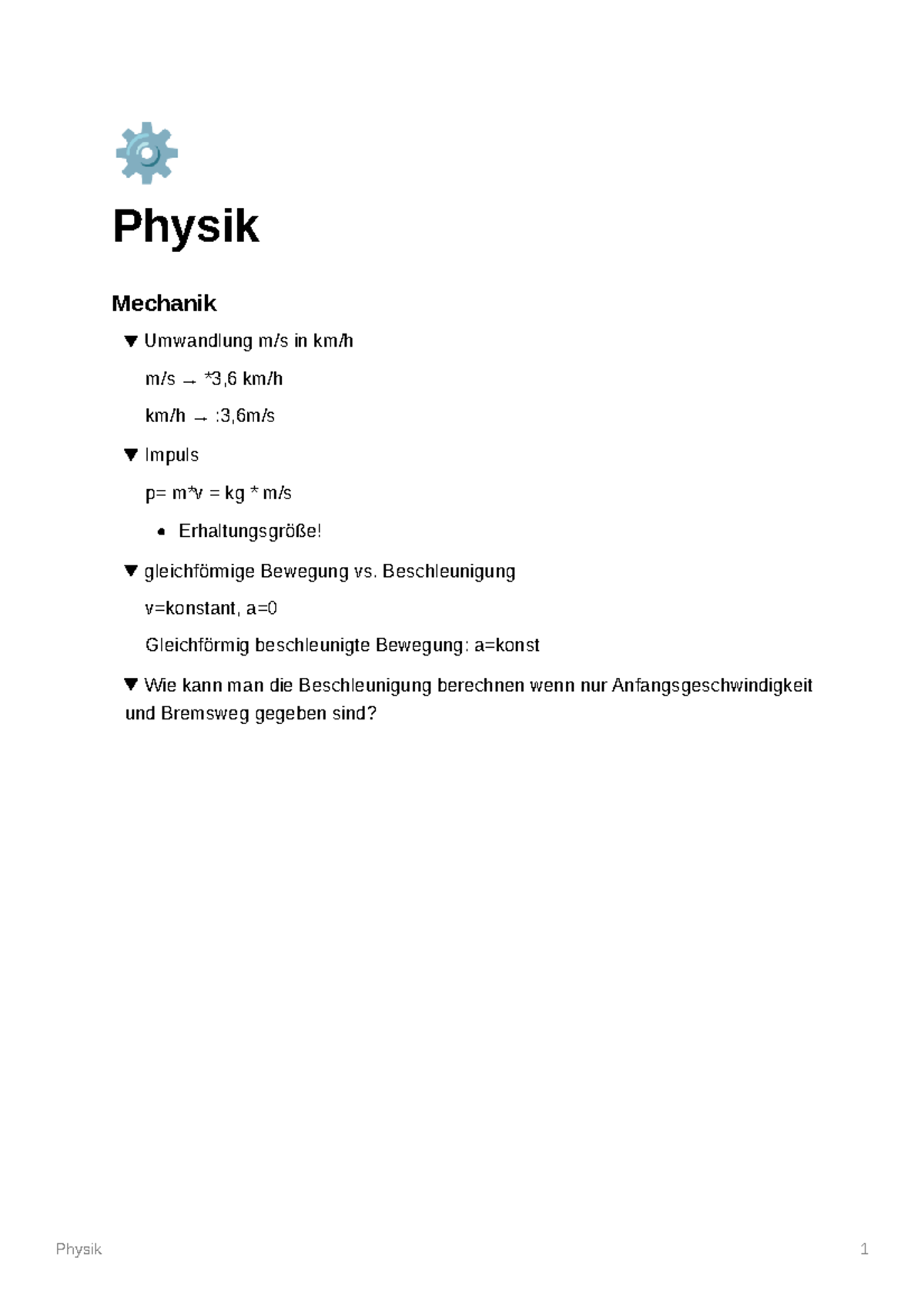 Physik Mitschrift Medilearn Physik Mechanik Umwandlung M s In Km