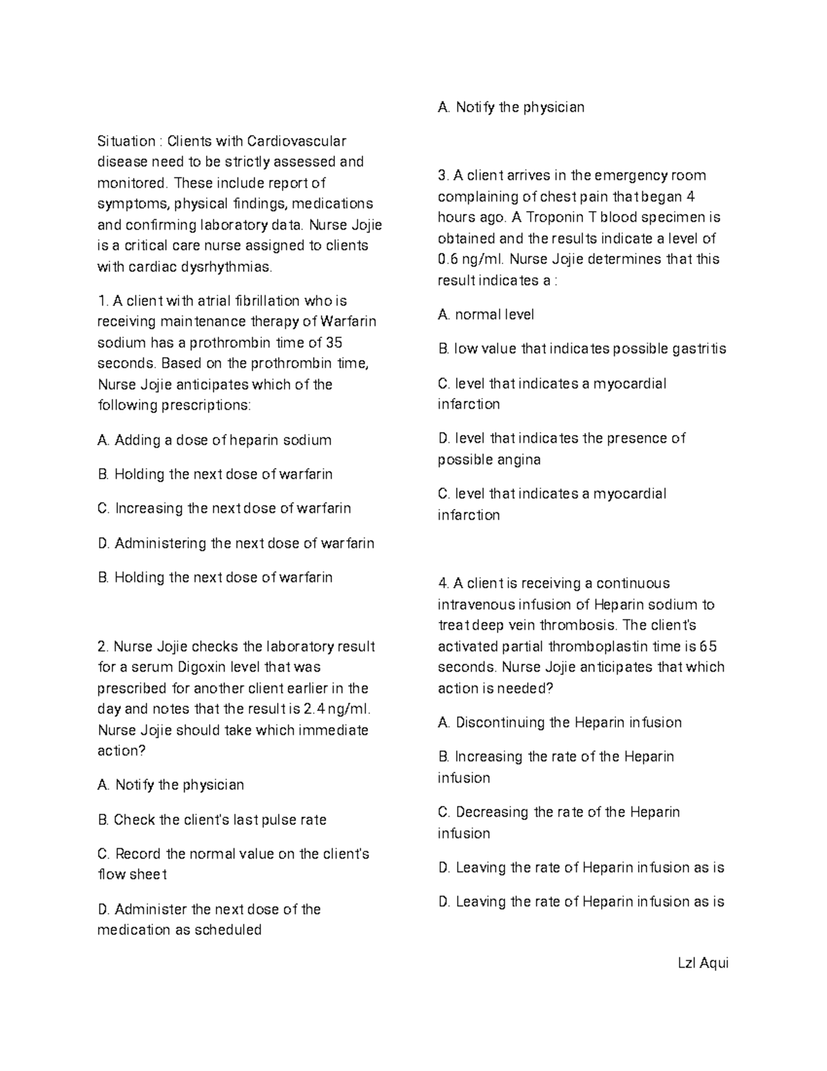 MS-preboards - MS practice questions - Situation : Clients with ...