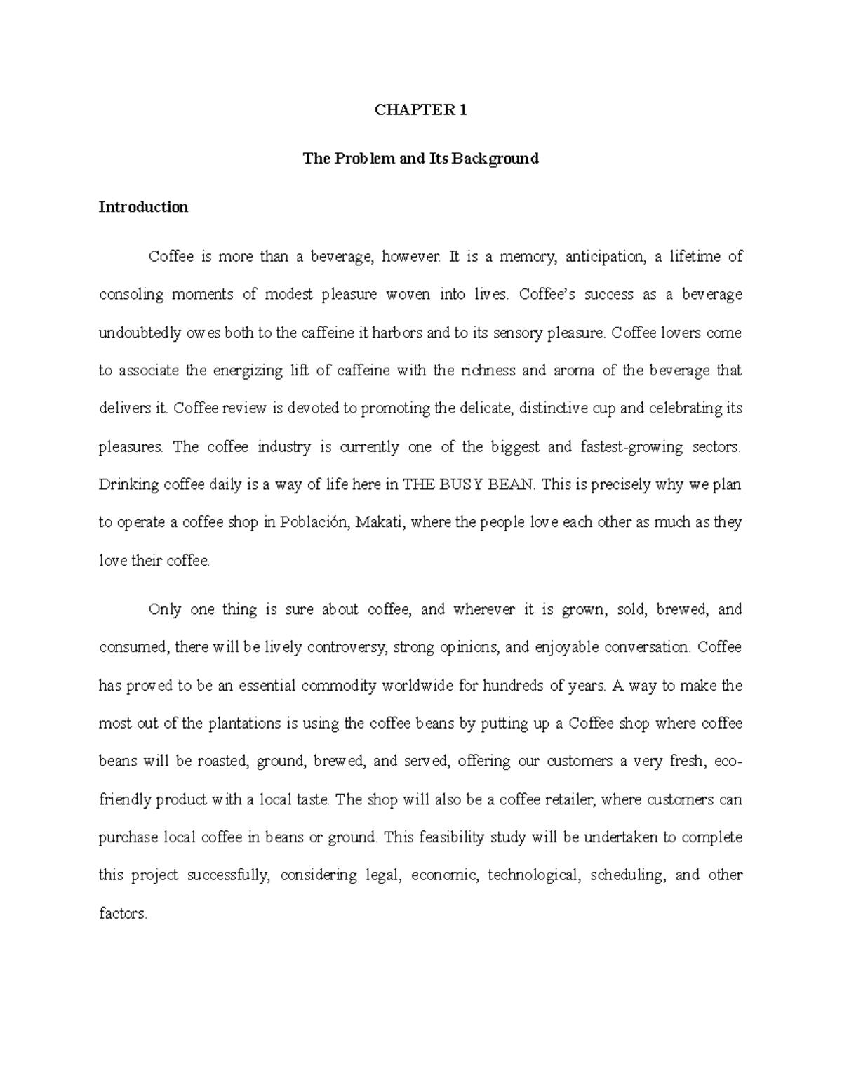 Chapter 1 FEASIBILITY STUDY - CHAPTER 1 The Problem and Its Background ...