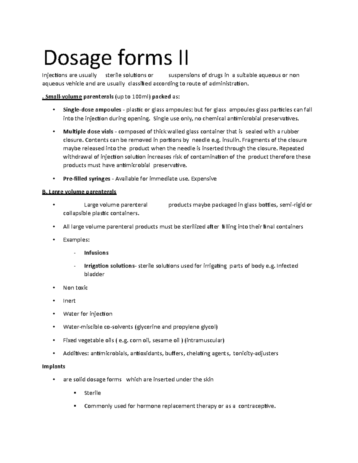 Dosage forms II - Lecture notes/summary making medicines - Dosage forms ...