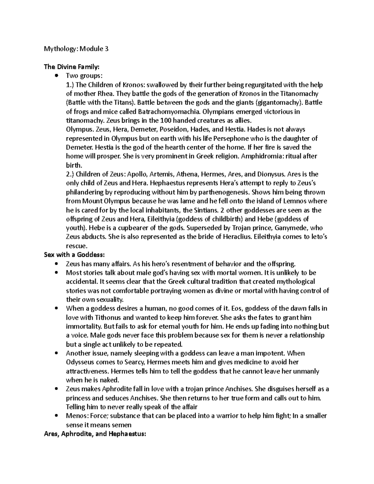 Mythology 3: the basics - Mythology: Module 3 The Divine Family: Two ...