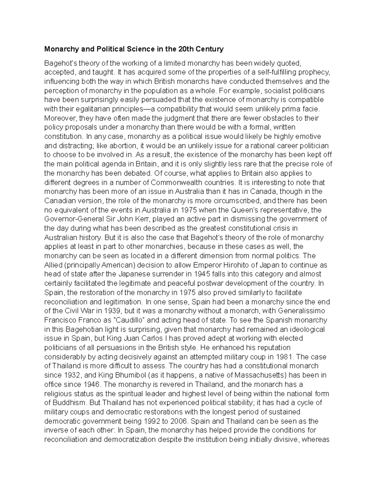 Monarchy and Political Science in the 20th Century - Monarchy and ...