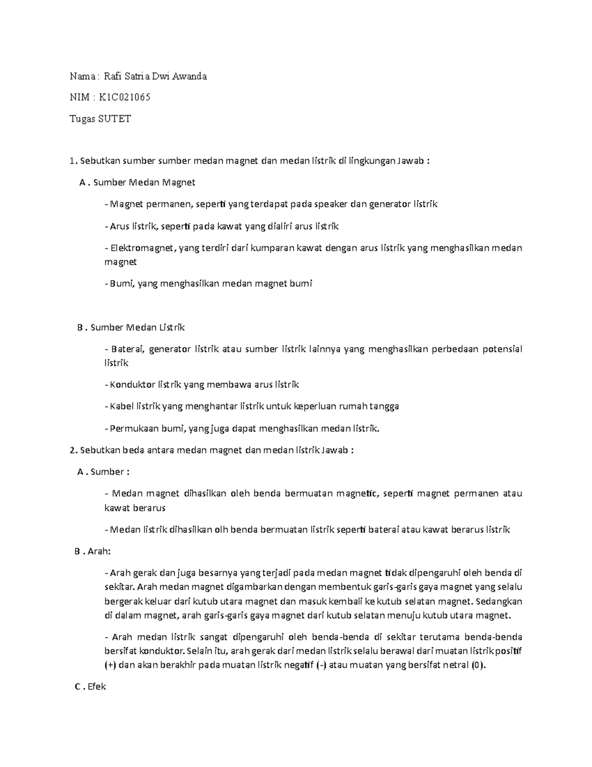 Sutet SUTT Rafi Satria Dwi Awanda K1C021065 - Nama : Rafi Satria Dwi ...
