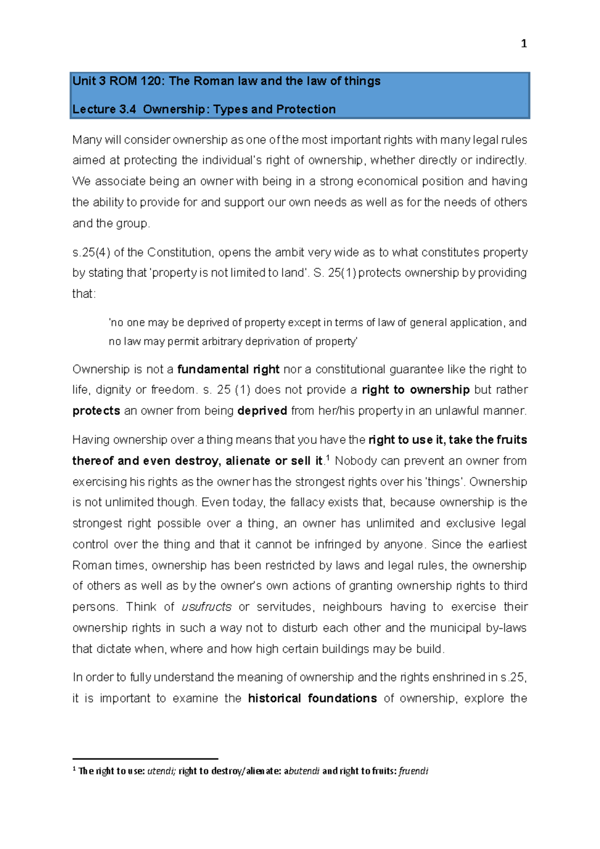 3.4 Lecture notes Types and Protection - Unit 3 ROM 120: The Roman law ...